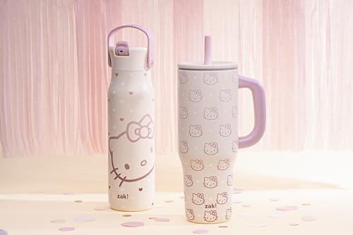 Zak Designs Sanrio Sutton Travel Tumbler for On the Go or At Home, 40oz Stainless Steel with Vacuum Insulation, Silicone Straw, Carry Handle, and 3D Artwork for Cold Drinks (Hello Kitty)