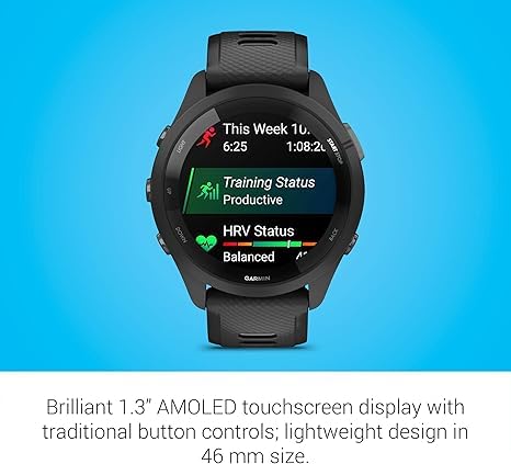 Garmin Forerunner 265 Running Smartwatch, Colorful AMOLED Display, Training Metrics and Recovery Insights, Black and Powder Gray (Renewed)