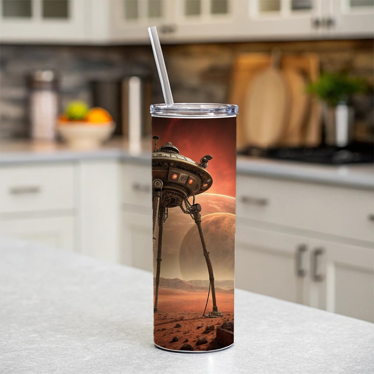 Martian Tripod War Machine Sci-fi From War Of The Worlds Skinny Tumbler 20oz with Straw Insulated Water Bottle Gift