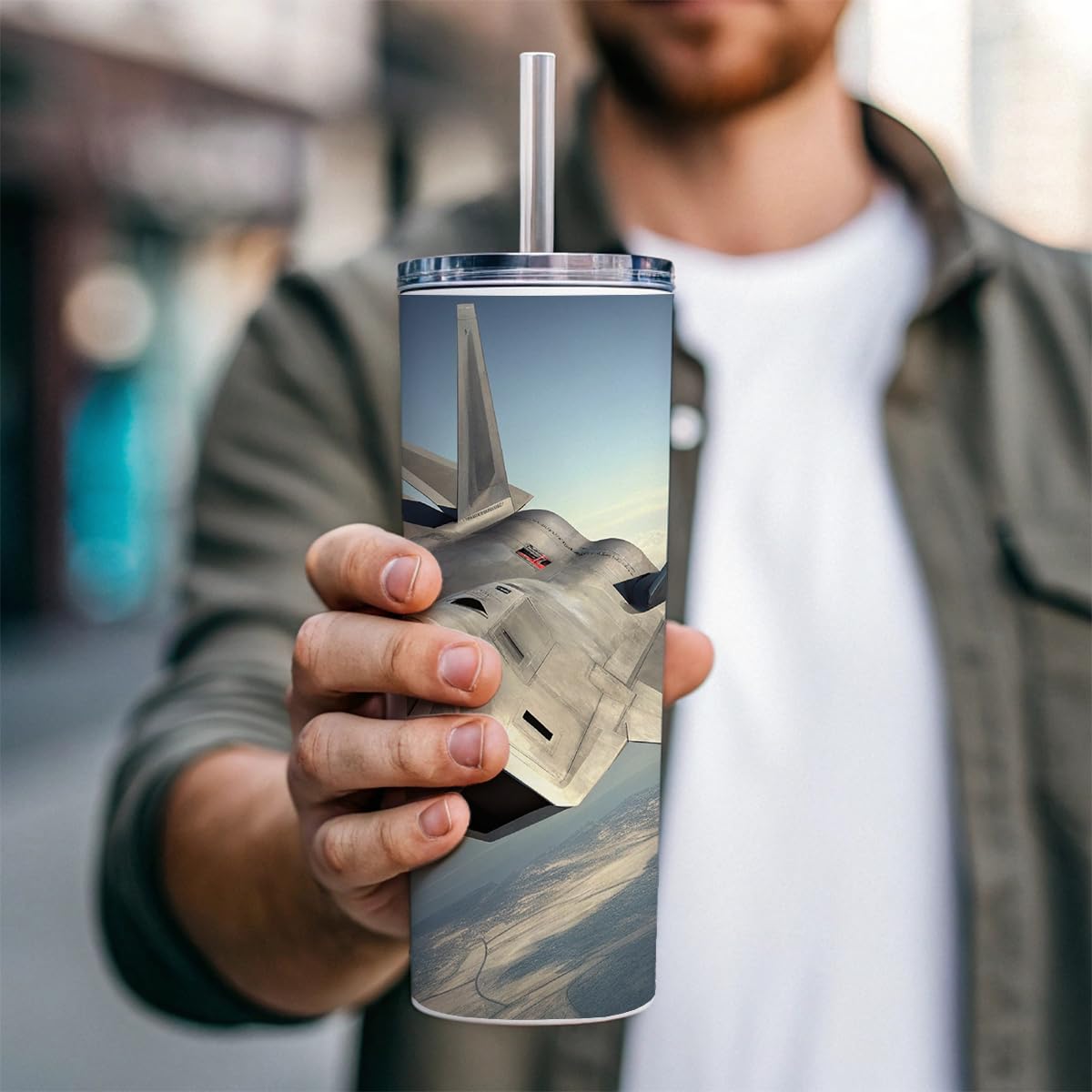 F-22 Raptor US Air Force Air Superiority Fighter Plane Skinny Tumbler 20oz with Straw Insulated Water Bottle Gift