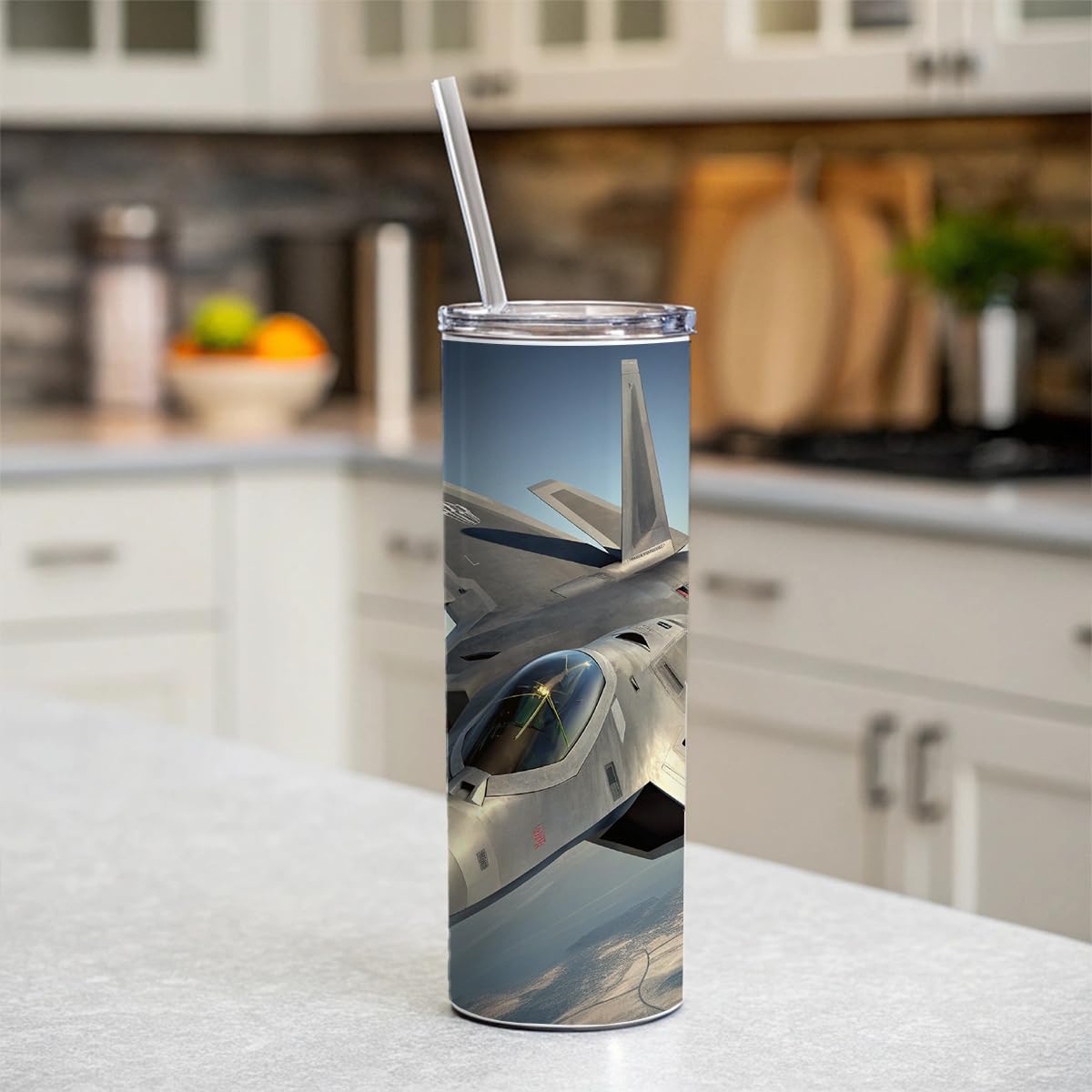 F-22 Raptor US Air Force Air Superiority Fighter Plane Skinny Tumbler 20oz with Straw Insulated Water Bottle Gift