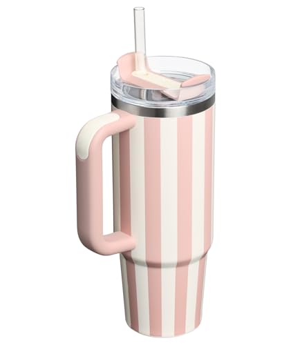 Stanley Quencher H2.0 Tumbler with Handle and Straw 30 oz | Flowstate 3-Position Lid | Cup Holder Compatible for Travel | Insulated Stainless Steel Cup | BPA-Free | Peach Whip Cabana Gloss