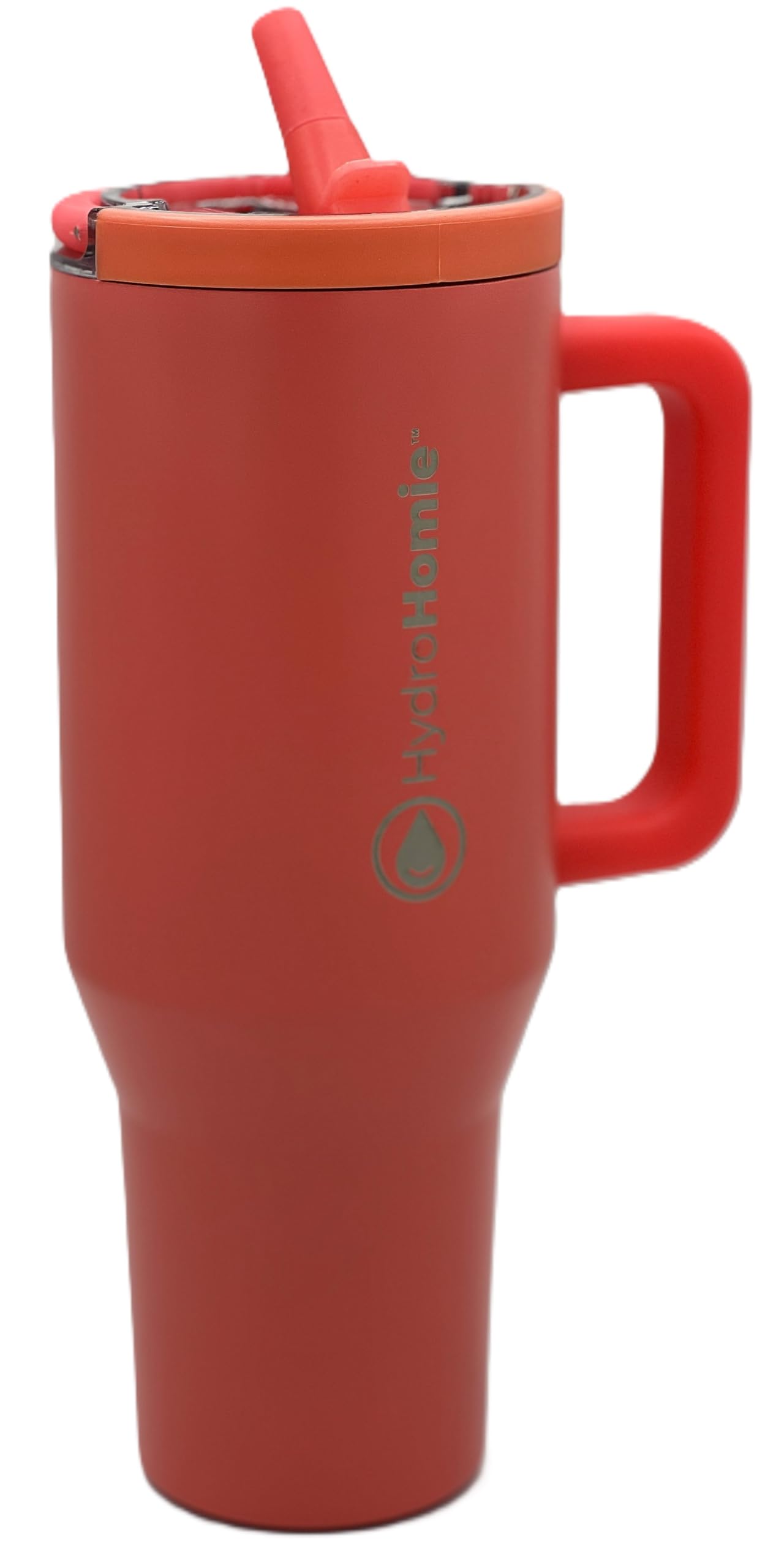HYDRO HOMIE The Nomad 40oz Tumbler β Flip Straw Lid with Handle and Rubber Base, Travel Car Cup Holder Friendly and 100% Leak Resistant - Courageous Coral