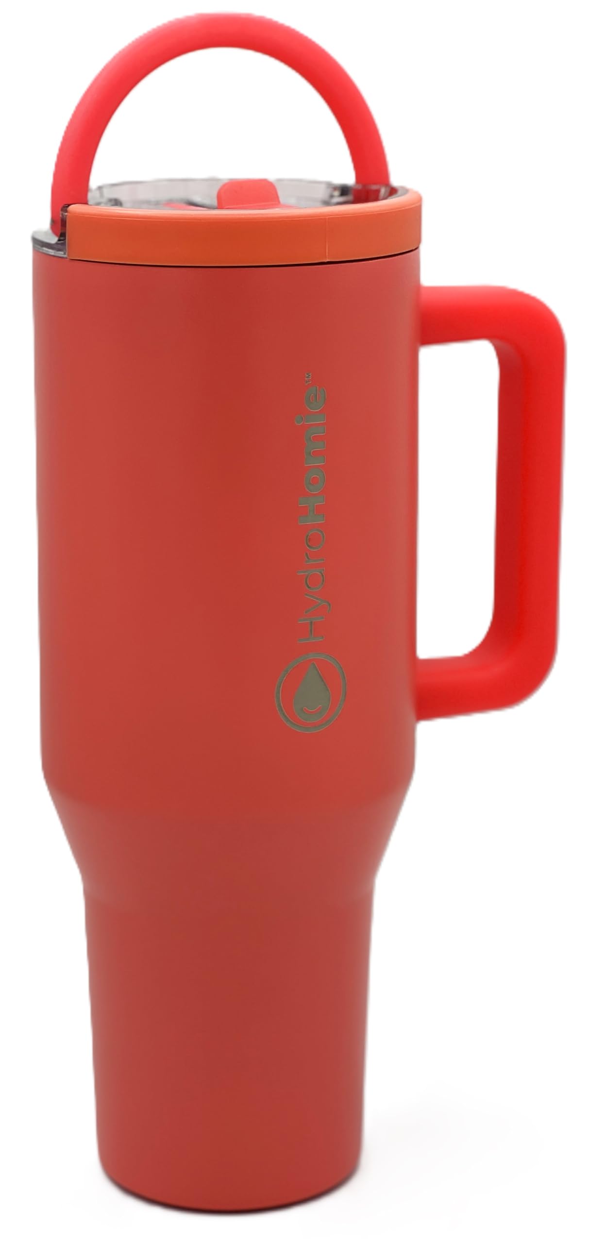 HYDRO HOMIE The Nomad 40oz Tumbler β Flip Straw Lid with Handle and Rubber Base, Travel Car Cup Holder Friendly and 100% Leak Resistant - Courageous Coral
