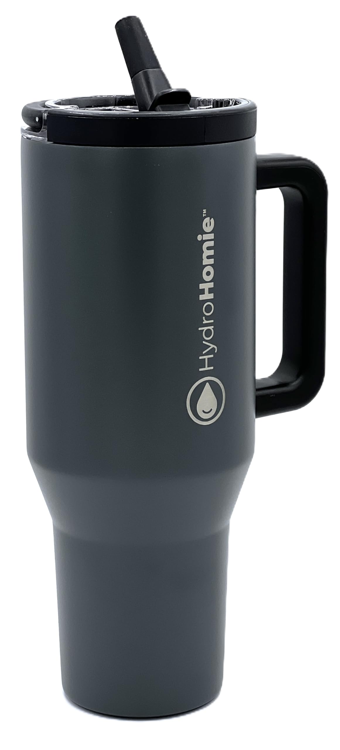 HYDRO HOMIE The Nomad 40oz Tumbler β Flip Straw Lid with Handle and Rubber Base, Travel Car Cup Holder Friendly and 100% Leak Resistant - Charcoal + Black