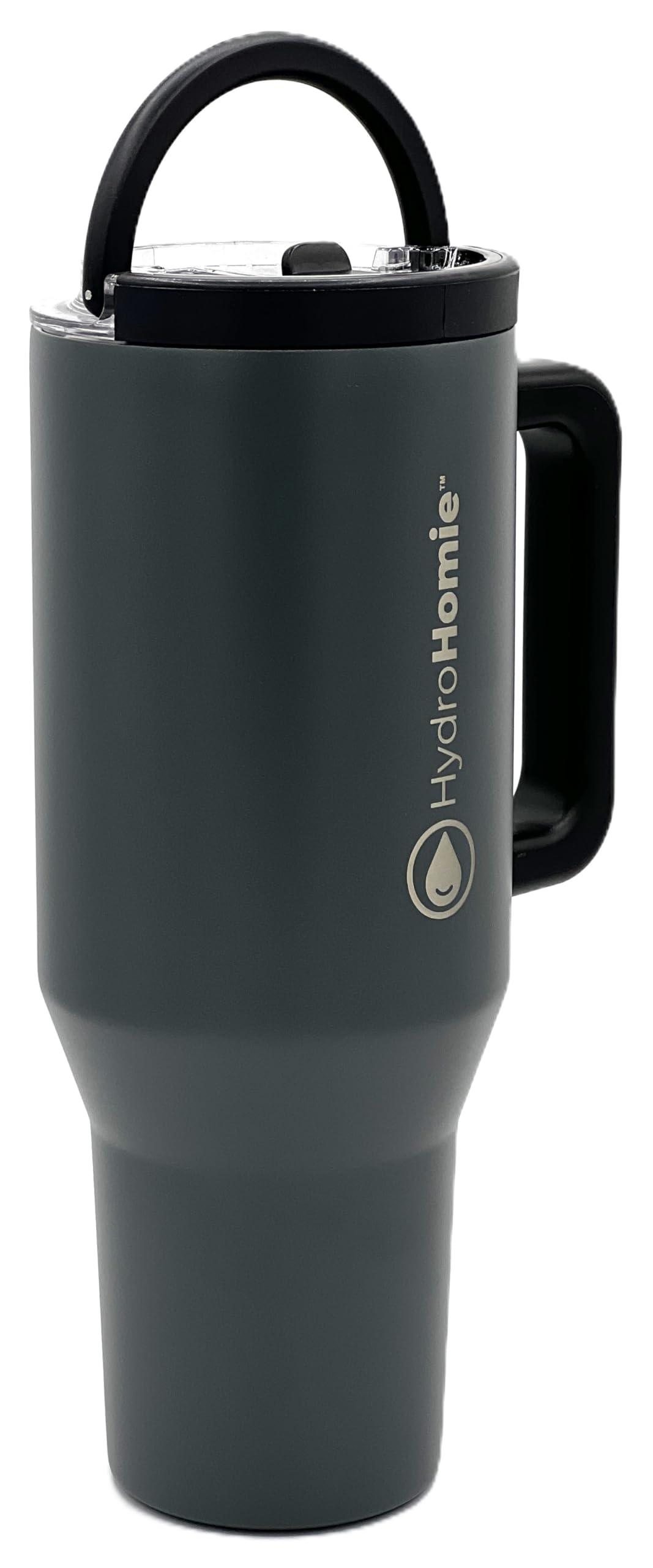 HYDRO HOMIE The Nomad 40oz Tumbler β Flip Straw Lid with Handle and Rubber Base, Travel Car Cup Holder Friendly and 100% Leak Resistant - Charcoal + Black