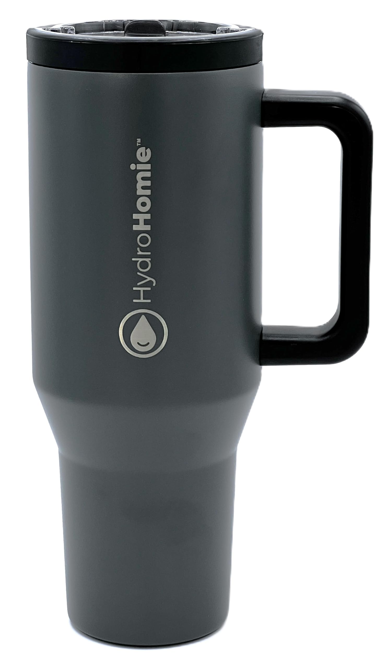 HYDRO HOMIE The Nomad 40oz Tumbler – Flip Straw Lid with Handle and Rubber Base, Travel Car Cup Holder Friendly and 100% Leak Resistant - Charcoal + Black
