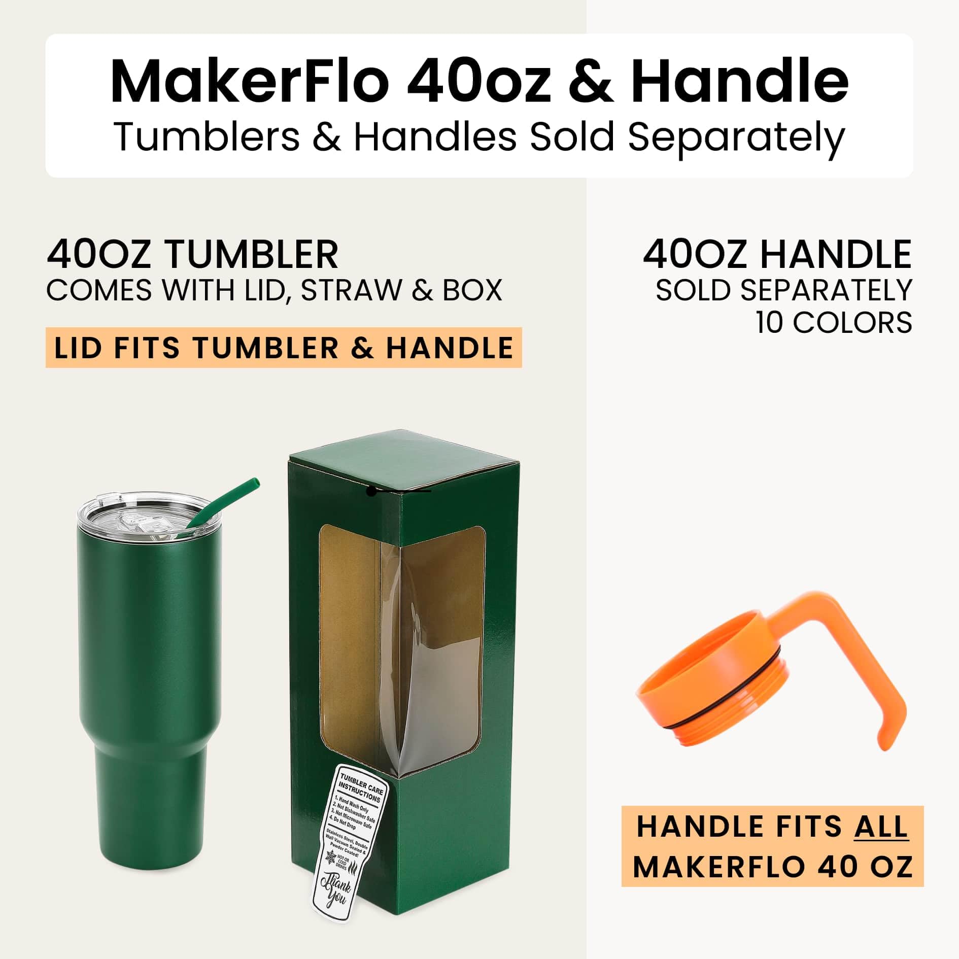 makerflo 40oz Yellow Powder Coated Tumbler Pack of 1 with Upgrade Handle Option, Includes a Sliding Splash, Leak Proof Lid, Ideal for Craft and Personalization (Laser Engraving, UV DTF, Epoxy, Vinyl)