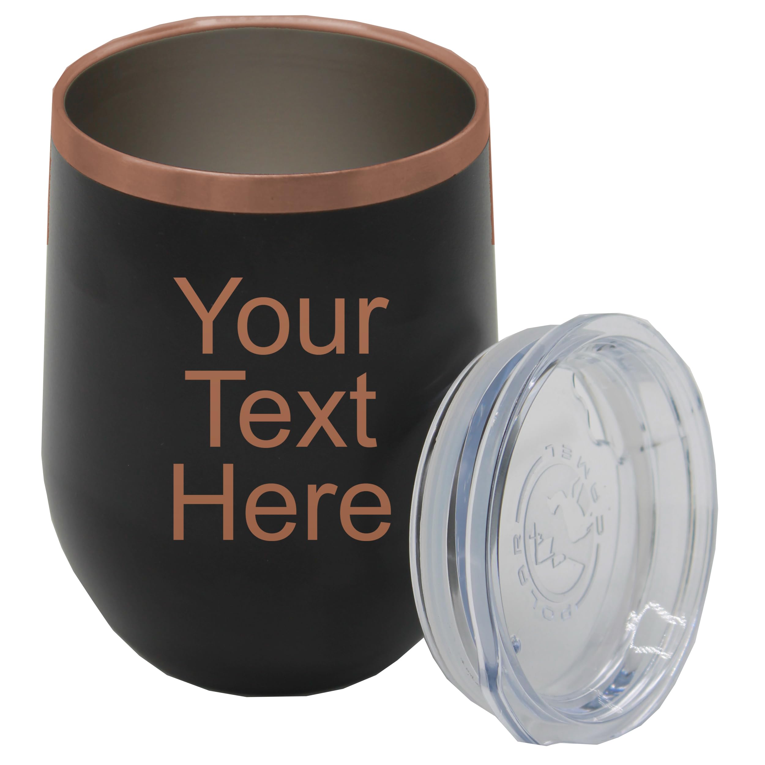 Personalized Insulated Wine Tumbler - Custom Monogrammed Stemless Wine Cup - Your Text Here (Black with Gold)