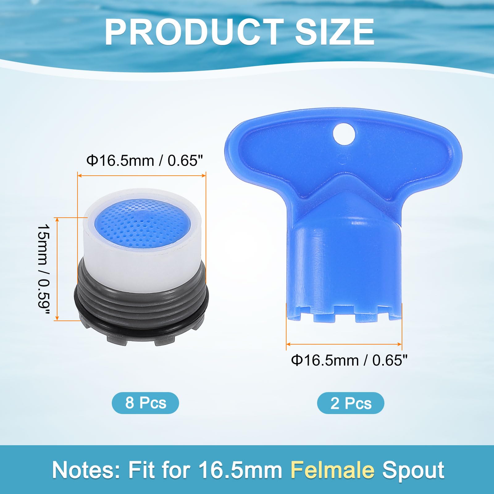 uxcell 8Pcs 16.5mm Cache Faucet Aerator with 2Pcs Removal Wrench Tool, Faucet Replacement Parts, Water Saving Flow Restrictor Set Replacement Parts for Kitchen Bathroom Sink