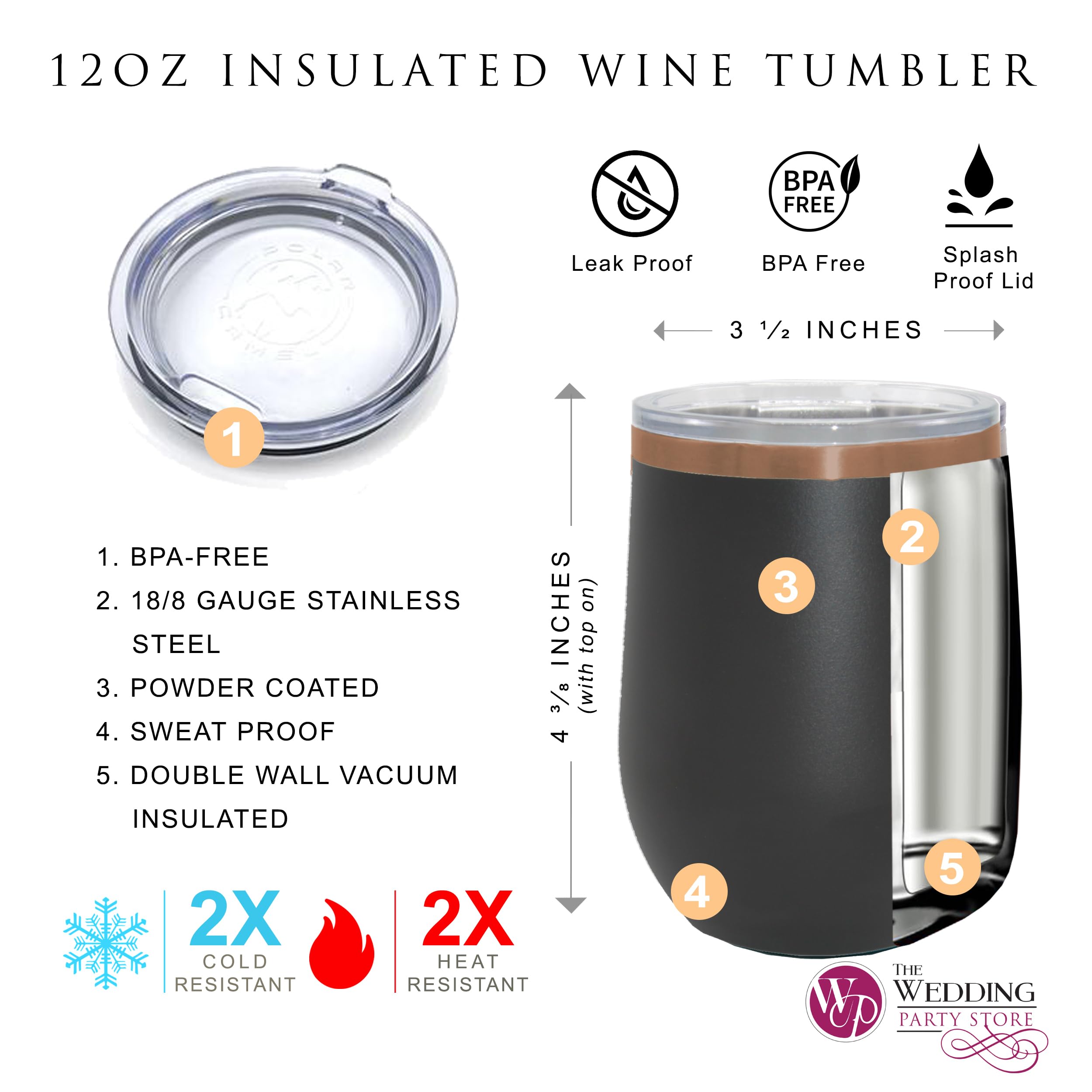 Personalized 12 oz Insulated Stemless Wine Tumbler - Custom Engraved and Monogrammed (Black with Gold)