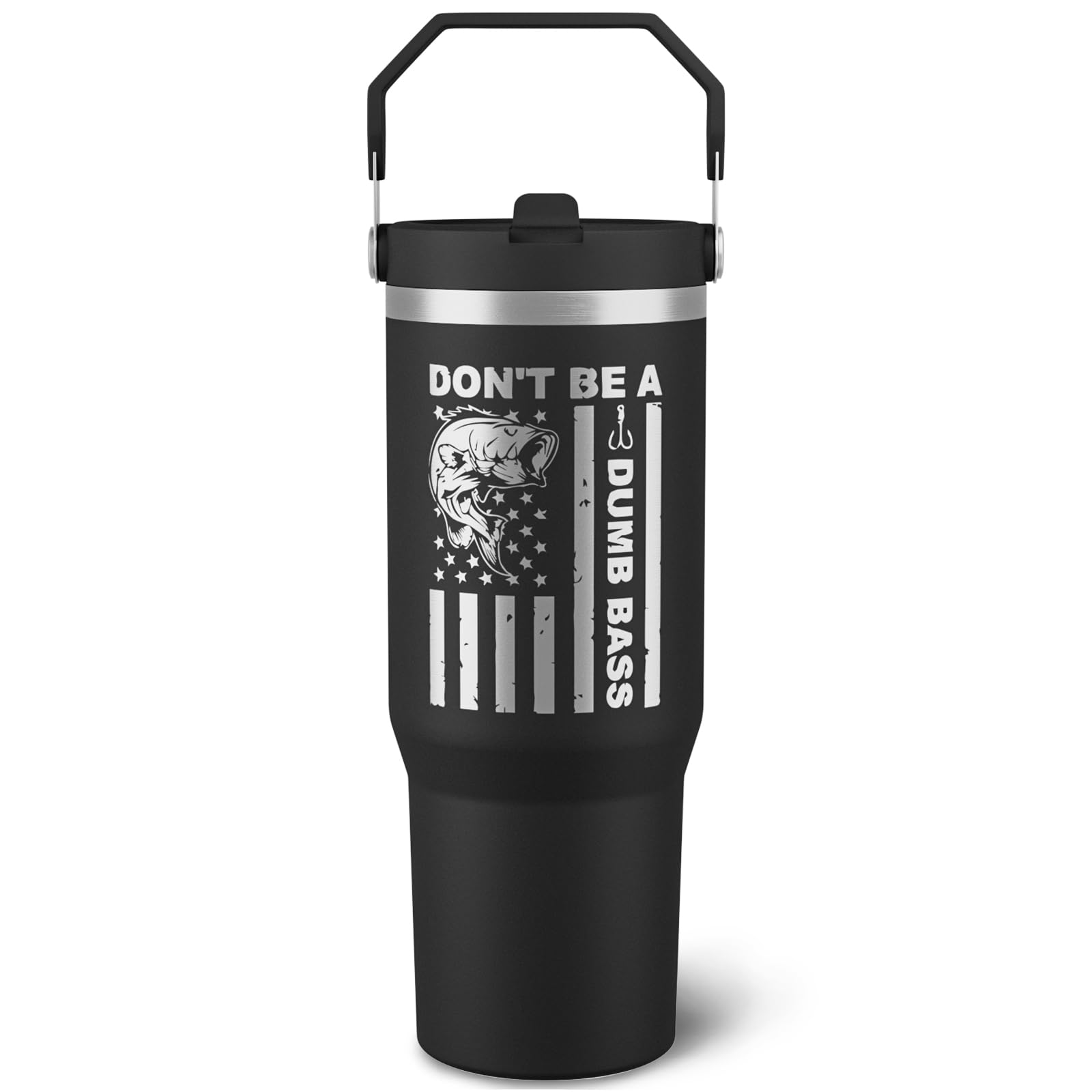 qchdln Fisherman Gifts For Men - Cool American Flag Cup - 30oz Insulated Fishing Tumbler with Handle - Fathers Day,Birthday,Christmas Gifts for Dad,Grandpa,Husband,Uncle