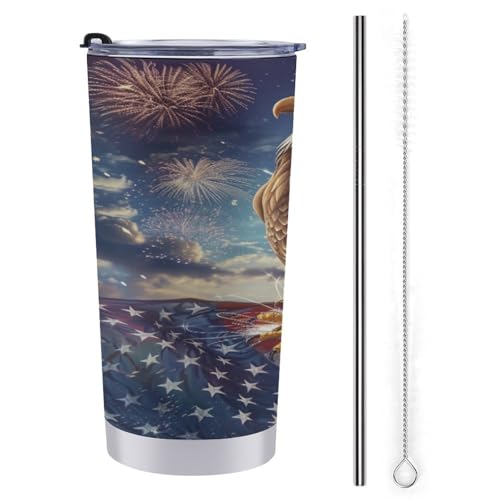 zxxpensy 20 Oz Tumbler Travel Cup Bald Eagle Water Bottle, Stainless Steel Vacuum Insulated Coffee Mug with Straw Lid And Cleaning Brush