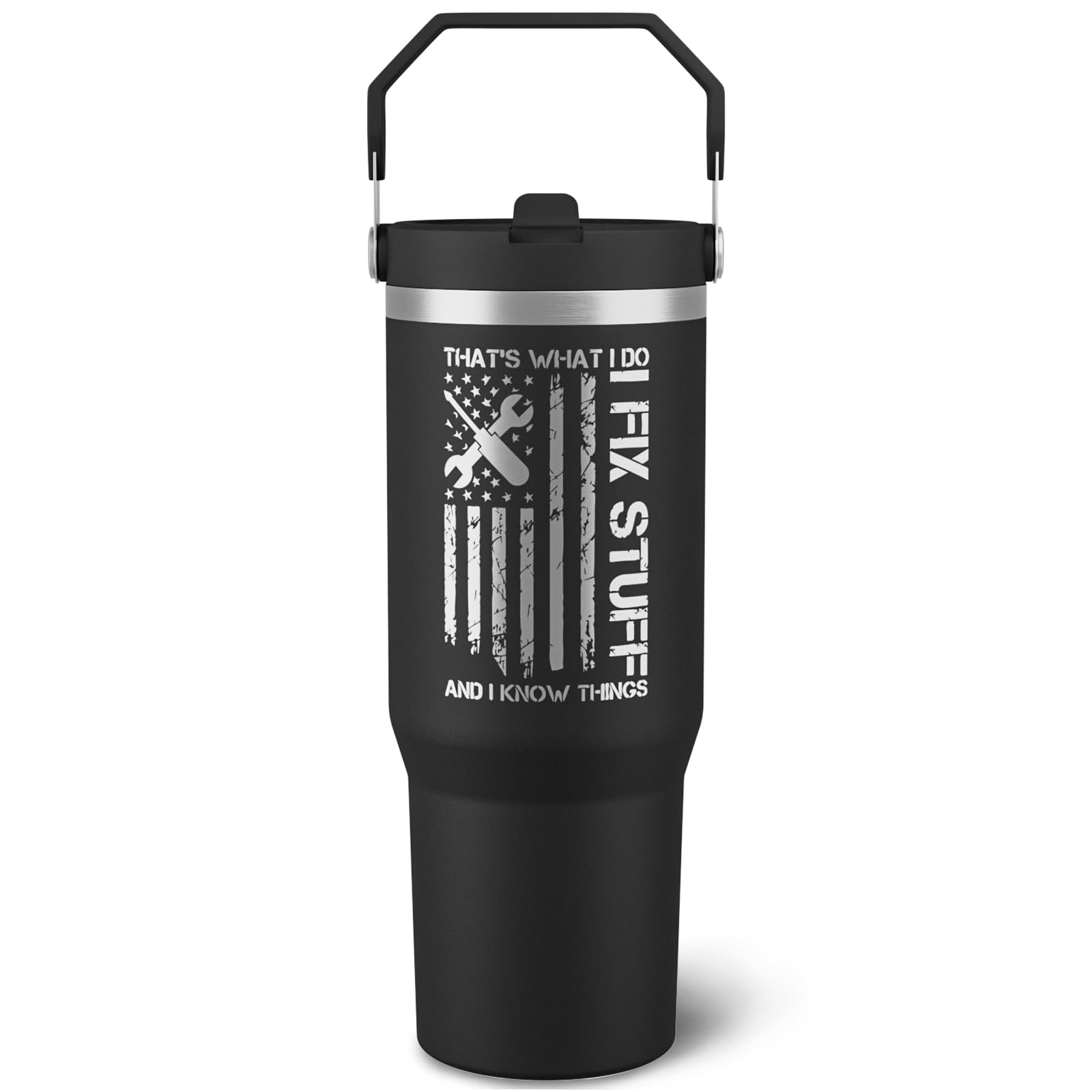 qchdln Funny Gifts For Men - That's What I Do I Fix Stuff and I Know Things Cup - 30oz Insulated Tumbler with Handle - Cool Fathers Day,Birthday,Christmas Gifts for Dad,Grandpa,Husband,Uncle