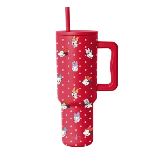 Simple Modern Valentine's Day Disney 40 oz Tumbler with Handle | Insulated Stainless Steel Water Bottle Travel Mug | Holiday Gifts for Women Her | Trek Collection | 40oz | Minnie Dots and Faces
