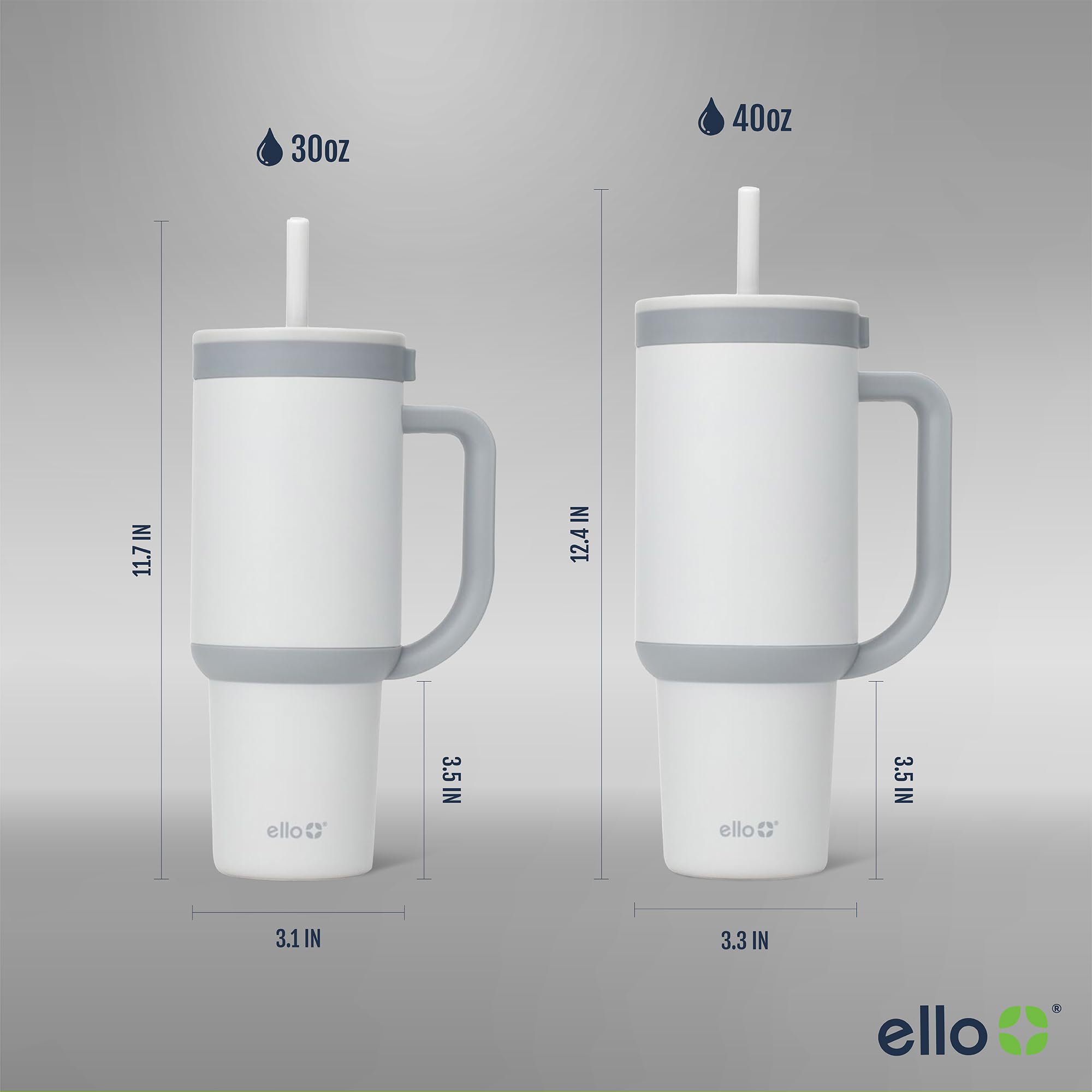 Ello Oasis 30 oz Tumbler with Handle & Retracting Straw | Reusable Insulated Stainless Steel Cup 100% Leakproof, Gifts for Teens Women Men | Keeps cold for 20 Hours, Cup Holder Friendly, Grayscale