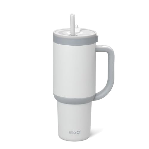 Ello Oasis 30 oz Tumbler with Handle & Retracting Straw | Reusable Insulated Stainless Steel Cup 100% Leakproof, Gifts for Teens Women Men | Keeps cold for 20 Hours, Cup Holder Friendly, Grayscale