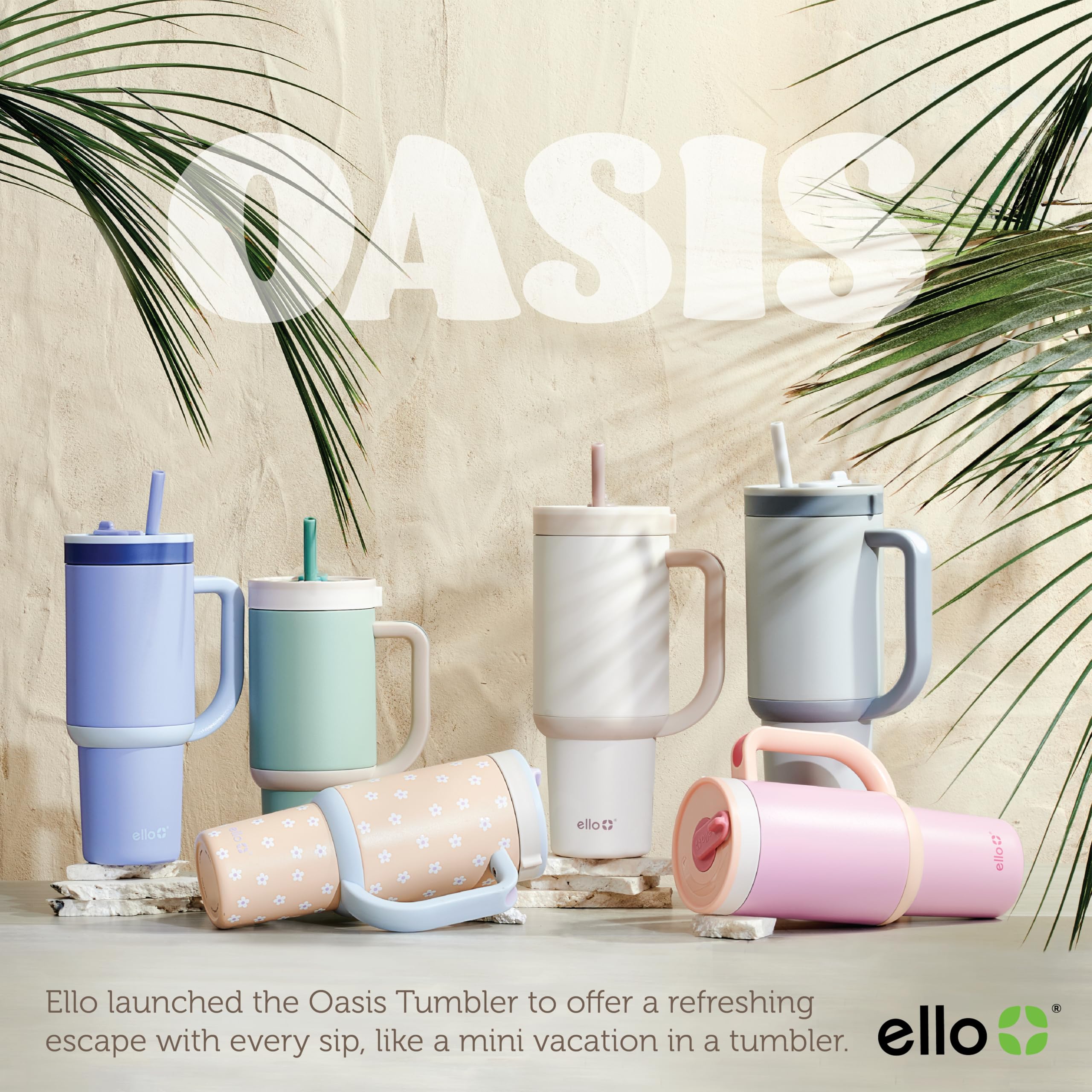 Ello Oasis 30 oz Tumbler with Handle & Retracting Straw | Reusable Insulated Stainless Steel Cup 100% Leakproof, Gifts for Teens Women Men | Keeps cold for 20 Hours, Cup Holder Friendly, Twilight