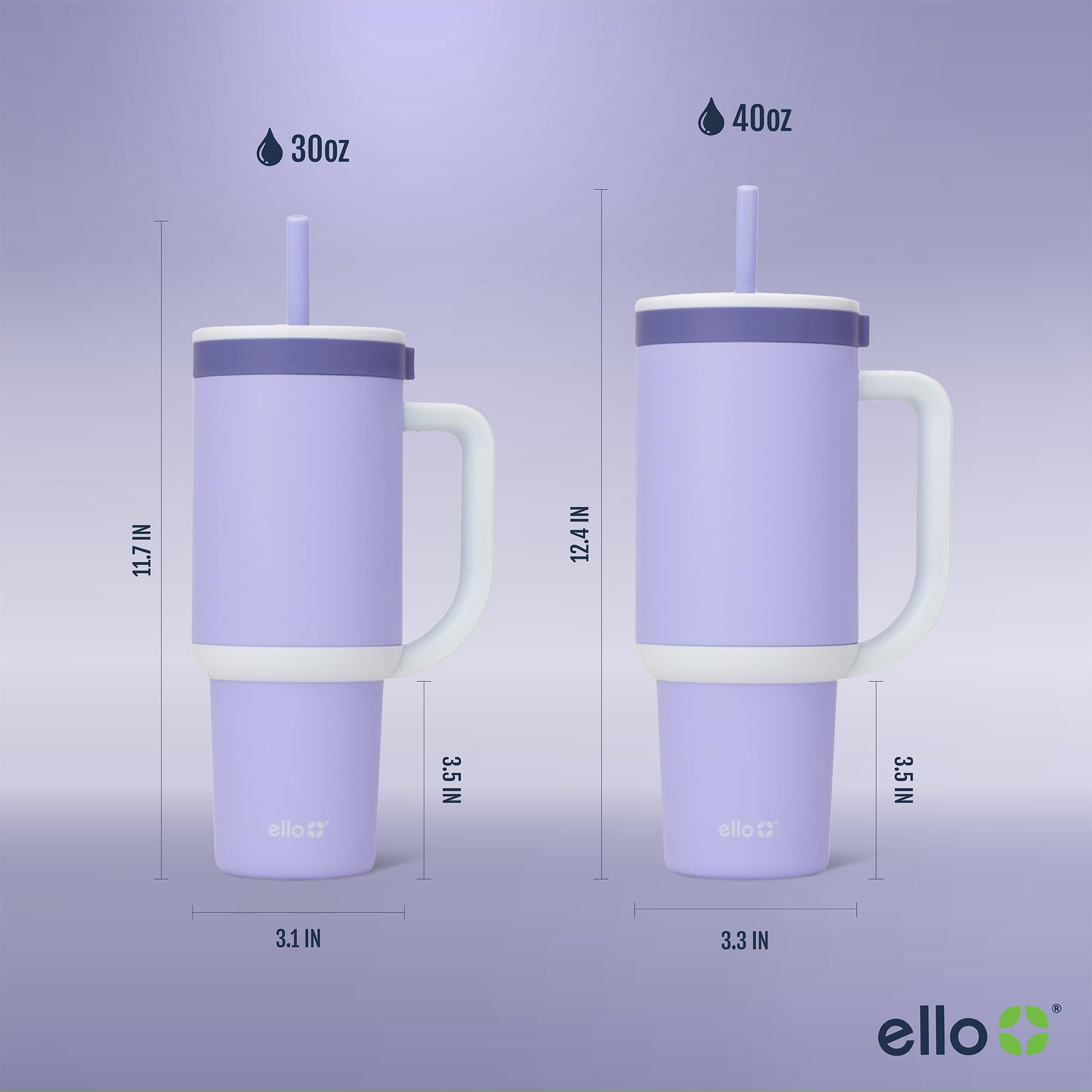 Ello Oasis 30 oz Tumbler with Handle & Retracting Straw | Reusable Insulated Stainless Steel Cup 100% Leakproof, Gifts for Teens Women Men | Keeps cold for 20 Hours, Cup Holder Friendly, Twilight