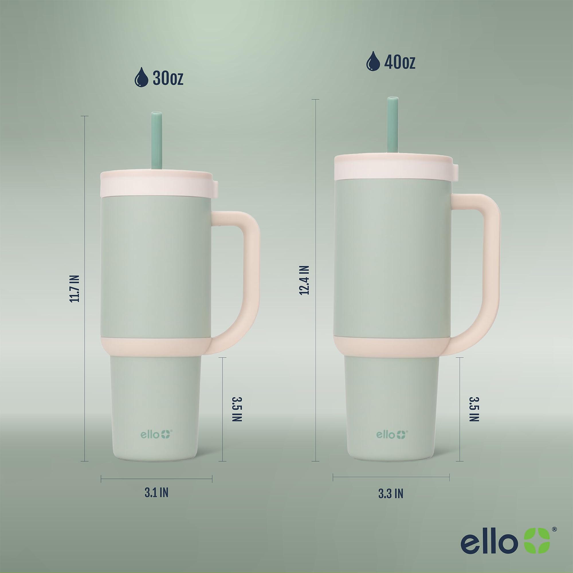 Ello Oasis 30 oz Tumbler with Handle & Retracting Straw | Reusable Insulated Stainless Steel Cup 100% Leakproof, Gifts for Teens Women Men | Keeps cold for 20 Hours, Cup Holder Friendly, Pistachio