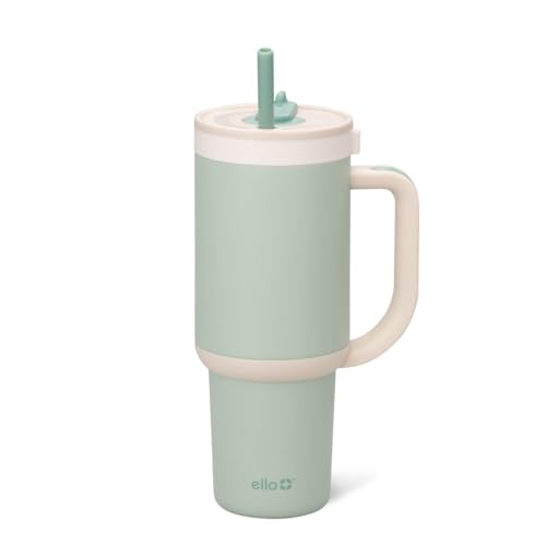 Ello Oasis 30 oz Tumbler with Handle & Retracting Straw | Reusable Insulated Stainless Steel Cup 100% Leakproof, Gifts for Teens Women Men | Keeps cold for 20 Hours, Cup Holder Friendly, Pistachio