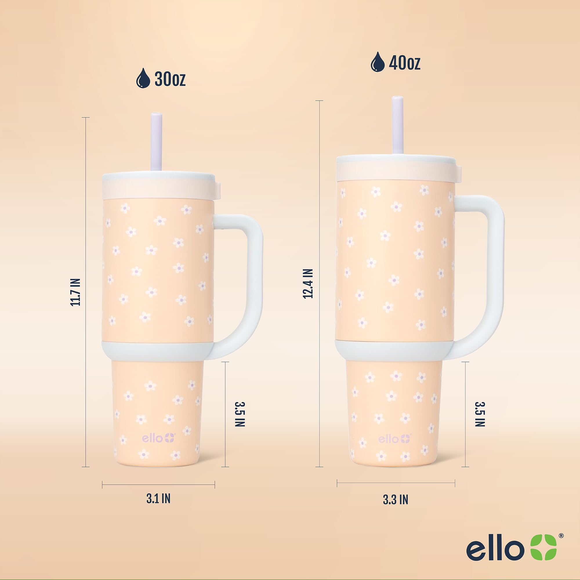 Ello Oasis 30 oz Tumbler with Handle & Retracting Straw | Reusable Insulated Stainless Steel Cup 100% Leakproof, Gifts for Teens Women Men | Keeps cold for 20 Hours, Cup Holder Friendly, Daisies