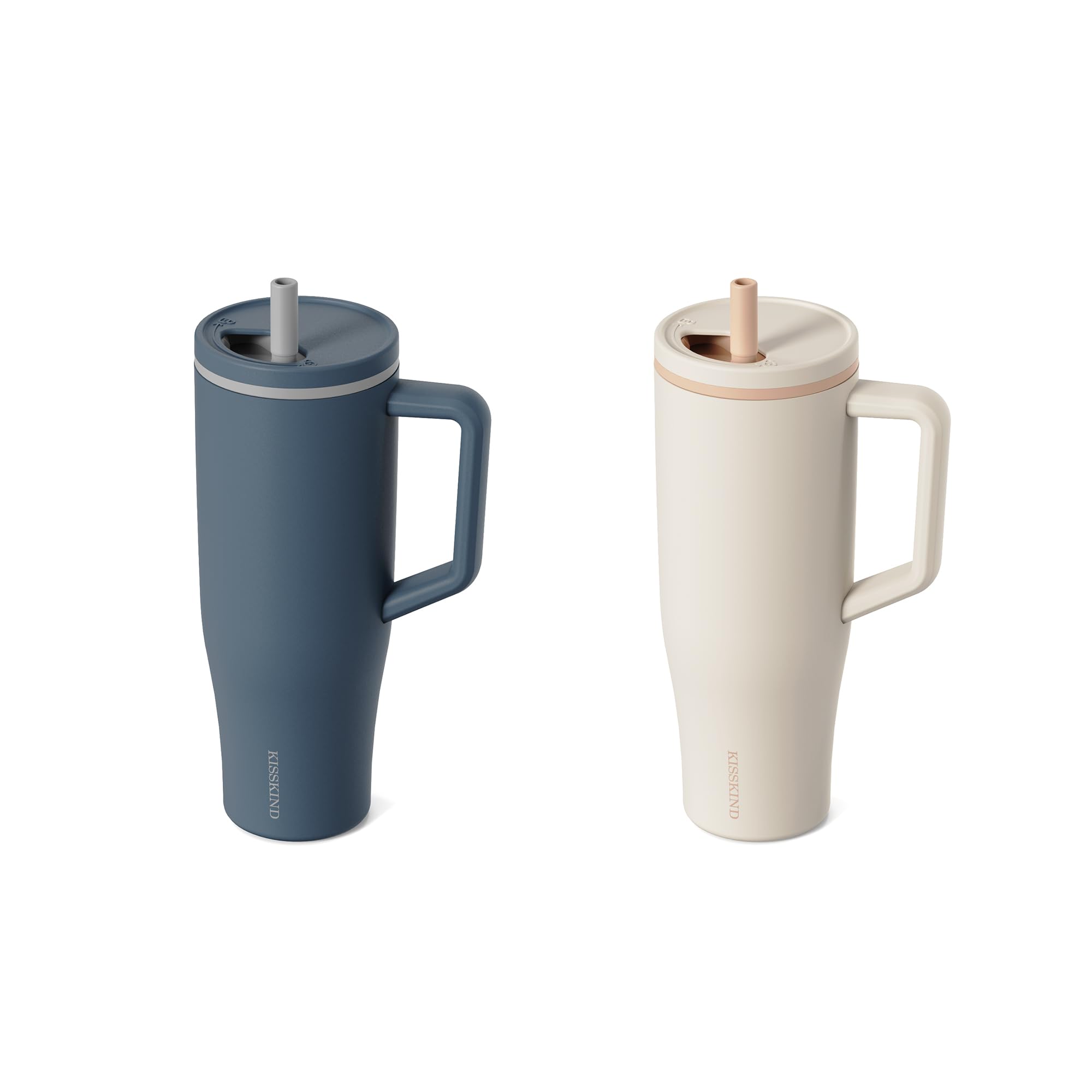 KISSKIND 40 oz Tumbler with Handle and Straw Lid, 100% Leakproof Insulated Cup Travel Coffee Mug Water Bottle, 2 Pcs