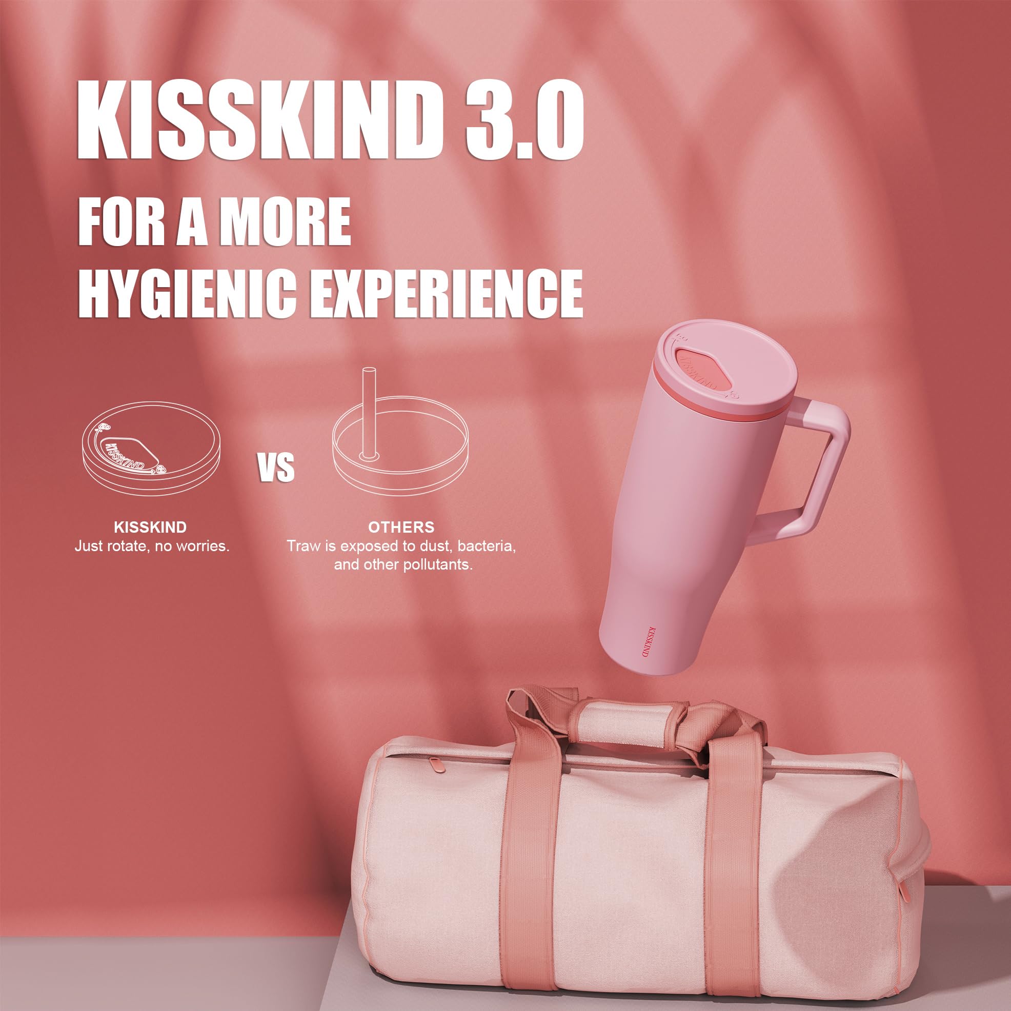 KISSKIND 40 oz Tumbler with Handle and Straw Lid, 100% Leakproof Insulated Cup Travel Coffee Mug Water Bottle, 2 Pcs