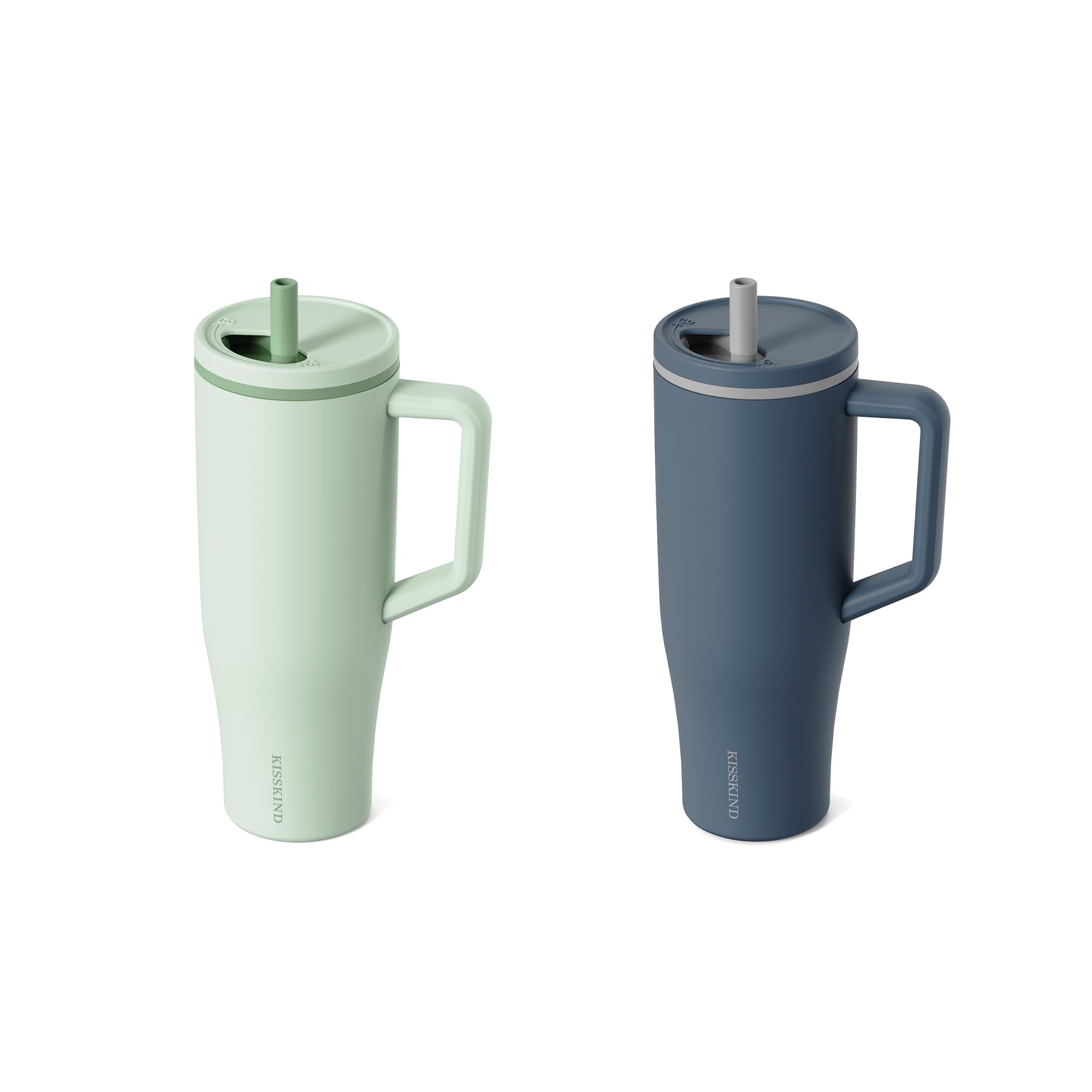 KISSKIND 40 oz Tumbler with Handle and Straw Lid, 100% Leakproof Insulated Cup Travel Coffee Mug Water Bottle, 2 Pcs