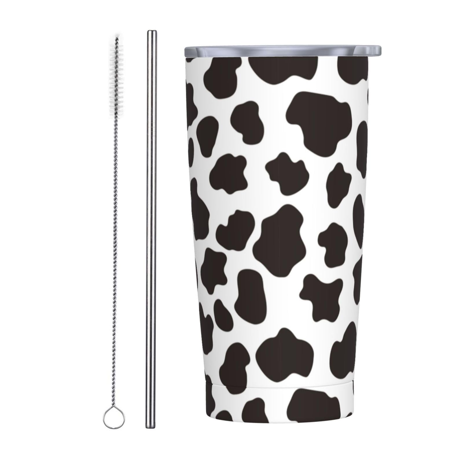 CHASOEA Cow Print Tumbler 20oz Black and White Stainless Steel Insulated Tumblers with Lid and Straw Cowhide Print Travel Coffee Mug Tea Wine Cups Water Bottle Cow Gifts for Women