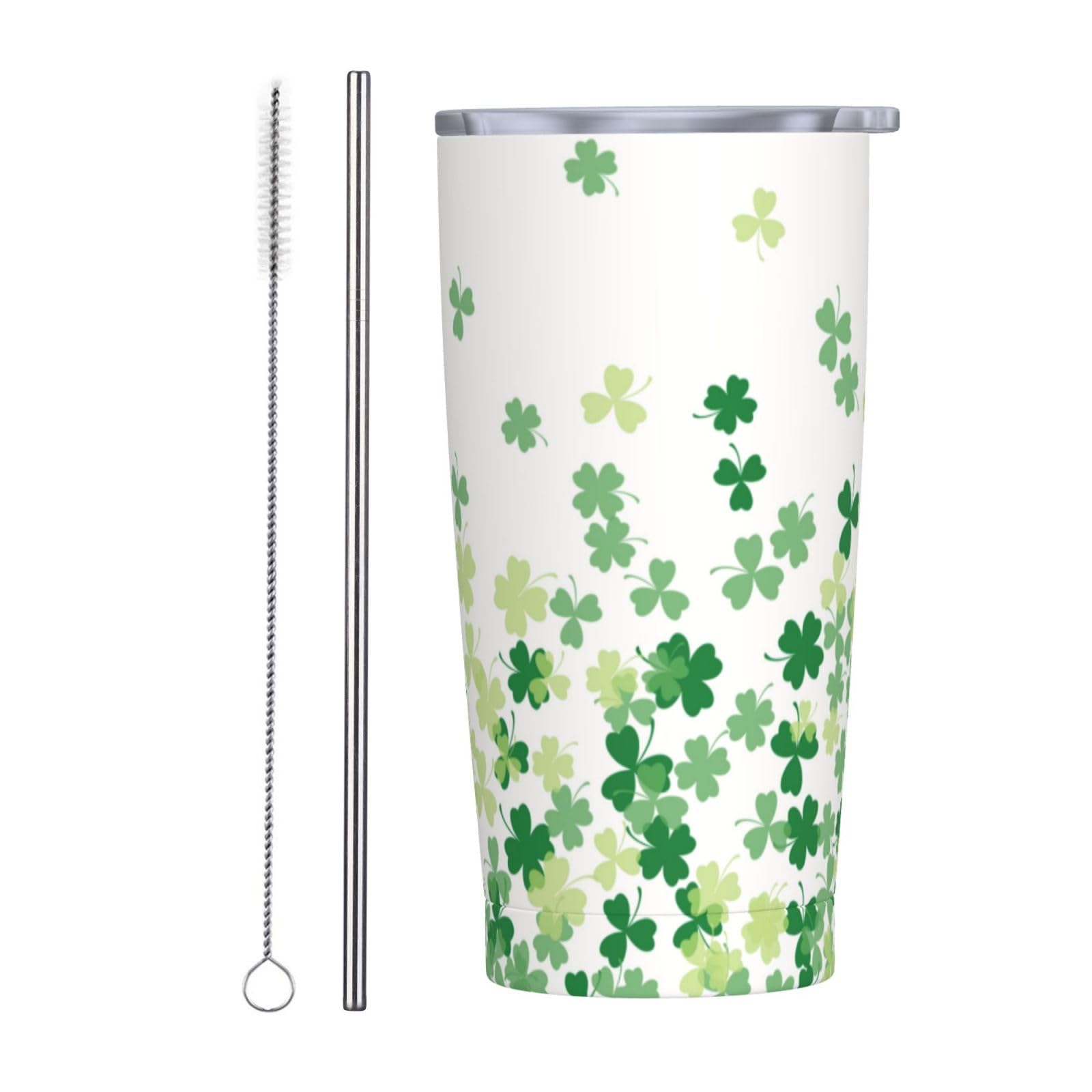 CHASOEA St Patrick's Day Tumbler 20oz Watercolor Shamrock Stainless Steel Insulated Tumblers with Lid and Straw Irish Clover Travel Coffee Mug Tea Wine Cups Water Bottle Holiday Gifts for Women