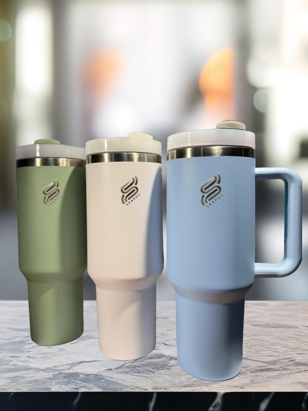 Skardu Insulated 40oz Stainless Steel Tumbler with Handle, Straw, and 2-in-1 Lid, Travel Mug (bayleaf green)