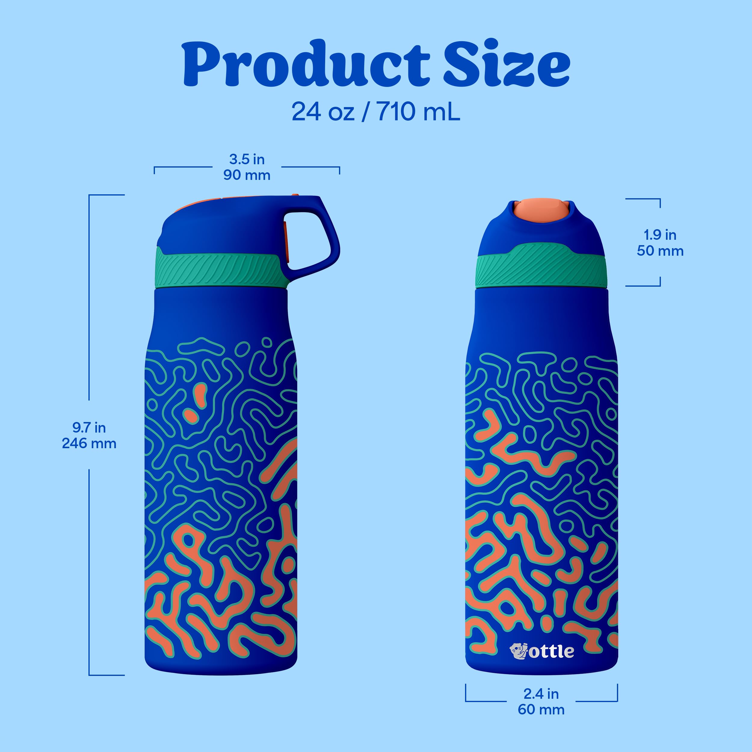 Ottle Cove Cruiser Stainless Steel Water Bottle - 24 oz Insulated Flask with Leak Proof Lid BPA-Free - Reusable Gym Water Bottle for Travel, Camping & Sports - Synapse Loop