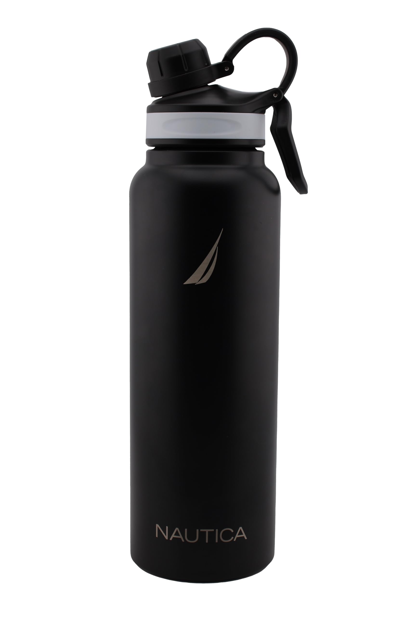 NAUTICA Double Wall Stainless Steel Tumbler With Screw-On Cap, 40 oz Cold And Hot Drink (Black)