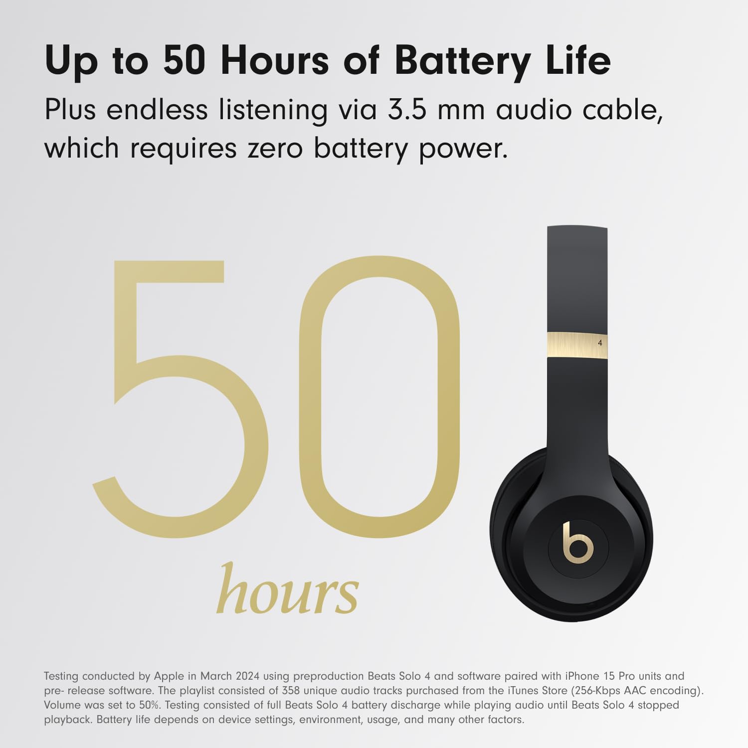 Beats Solo 4 - Wireless Bluetooth On-Ear Headphones, Apple & Android Compatible, Up to 50 Hours of Battery Life - Black & Gold (Renewed) (Renewed)