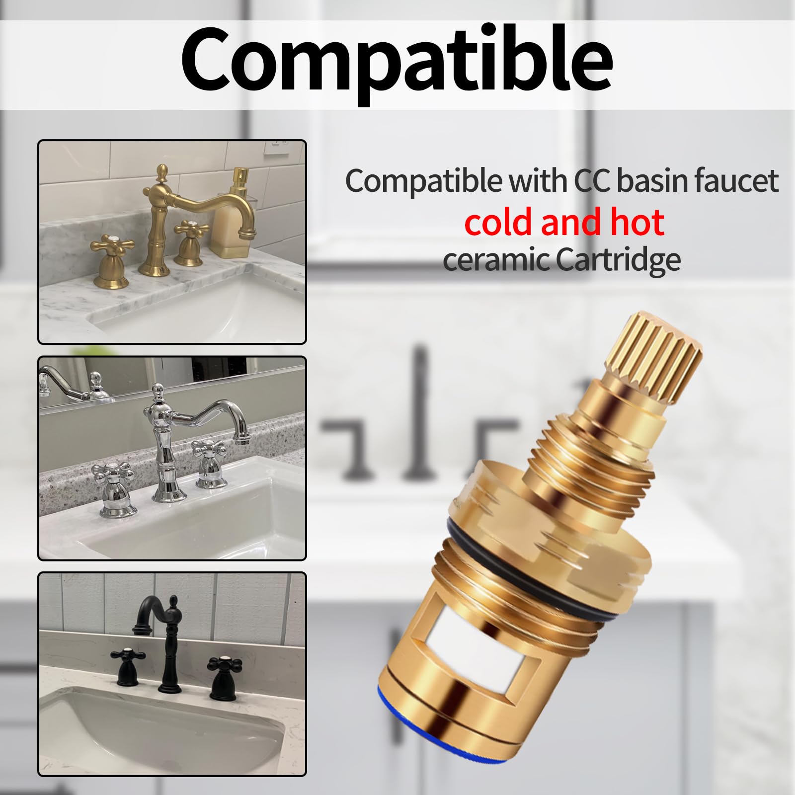 Brass KSRPL3200HC&Brass KSRPL3200CC Ceramic Cartridge Replacement Parts Set, Compatible With CC Basin Faucet Cold Ceramic Cartridge & Hot Ceramic Cartridge, 2-1/8"