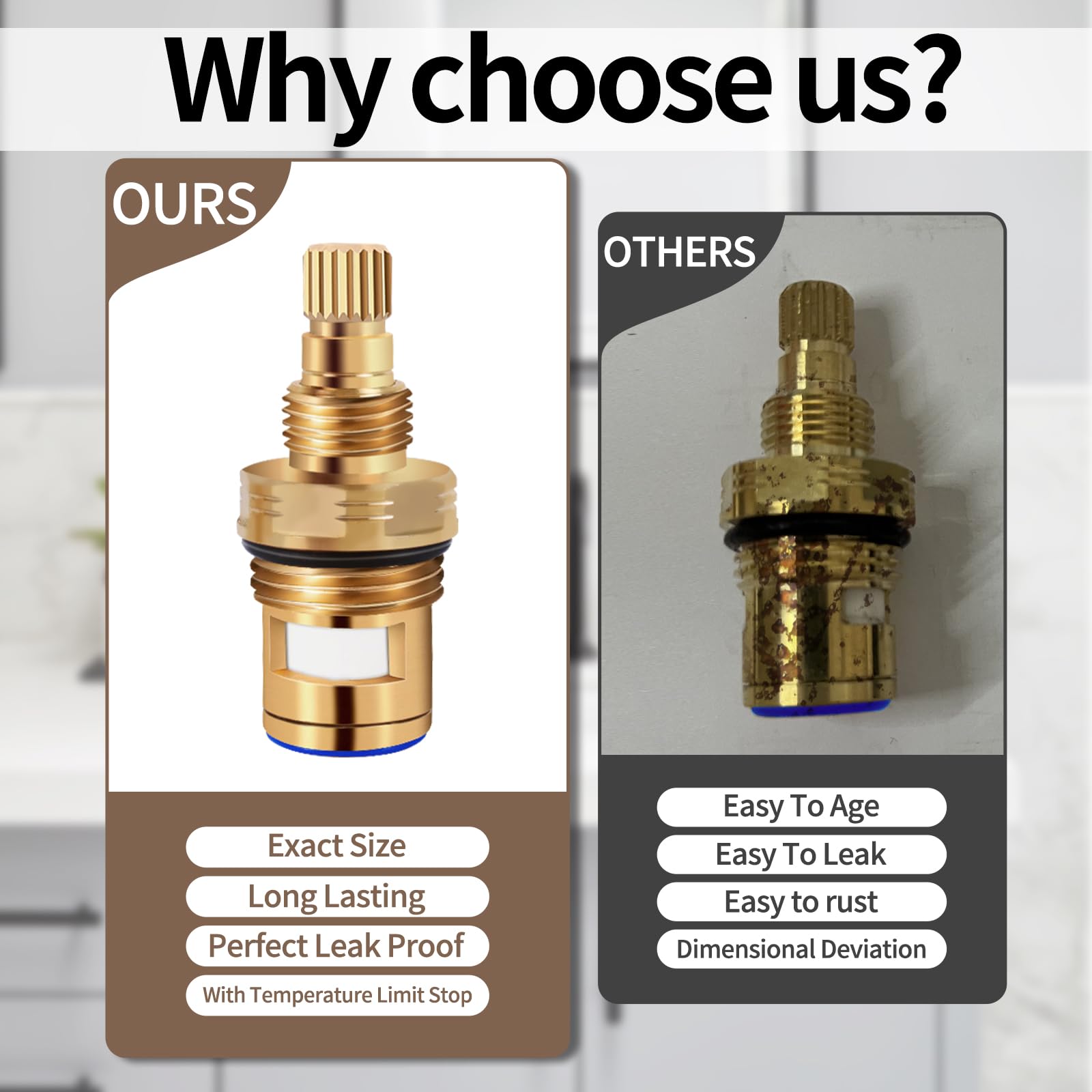 Brass KSRPL3200HC&Brass KSRPL3200CC Ceramic Cartridge Replacement Parts Set, Compatible With CC Basin Faucet Cold Ceramic Cartridge & Hot Ceramic Cartridge, 2-1/8"