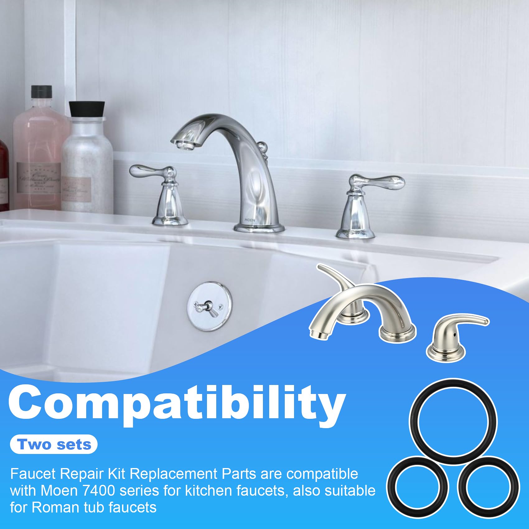 Fospectra 96778 O-Ring Kit for Moen Kitchen Faucets - Faucet O-Rings Replacement Kit, Durable Rubber Seals, Leak-Proof Design, Compatible with Moen 7400 Series & Other Models (2-Set)