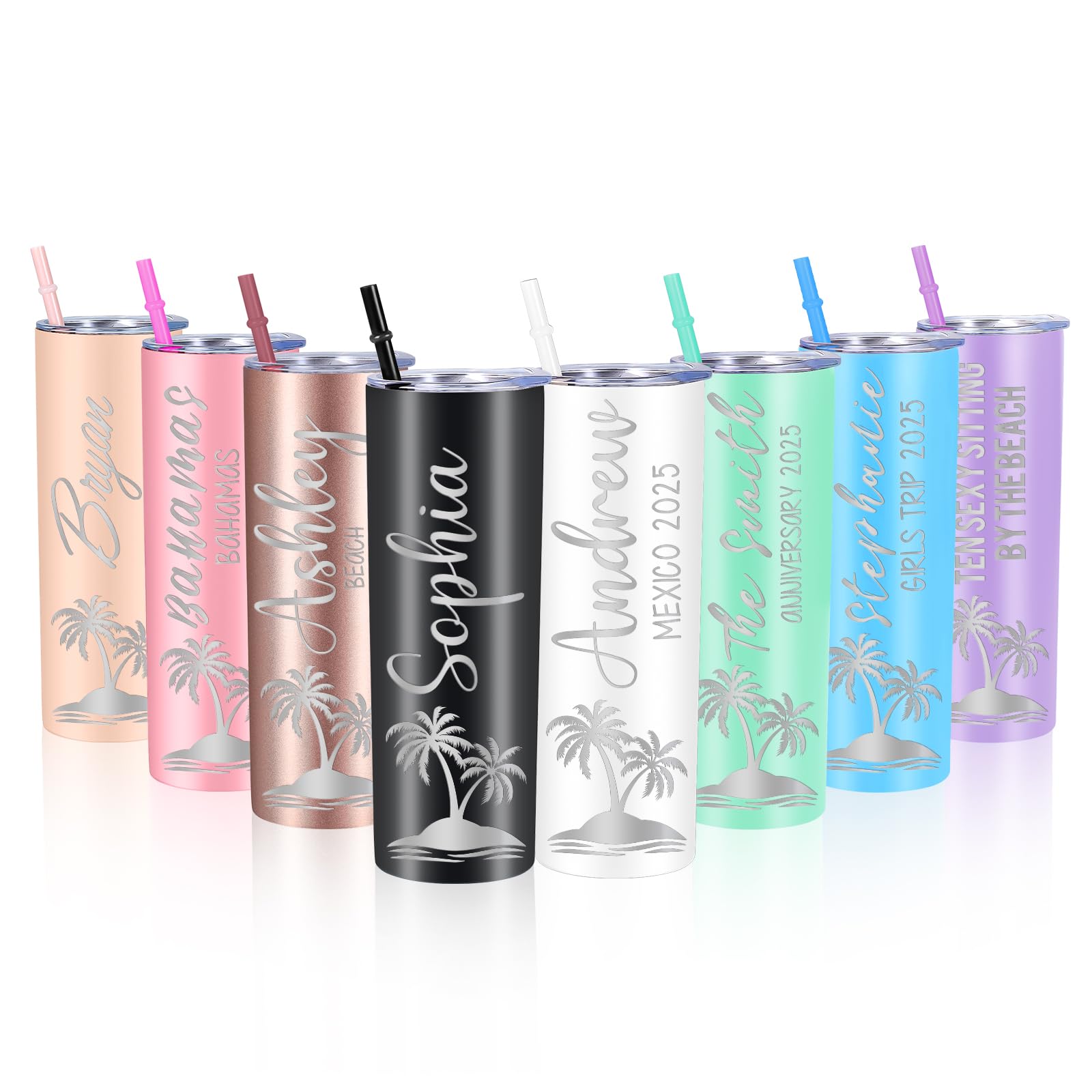 Custom Vacation Tumbler with Name, Girls Trip Cups for Best Friends, Bachelorette Trip Gifts for Girls, Personalized Beach Tumblers for Women Family Member, 20 oz Insulated Tumbler with Lid and Straw