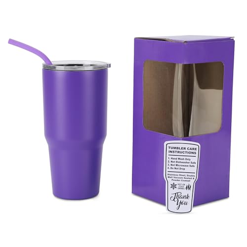 makerflo 30 oz Purple Powder Coated Tumbler Pack of 1 with Upgrad Handle Option, Includes a Sliding Splash & Leak Proof Lid, Ideal for Craft, Personalization (Laser Engraving, UV DTF, Epoxy, Vinyl)