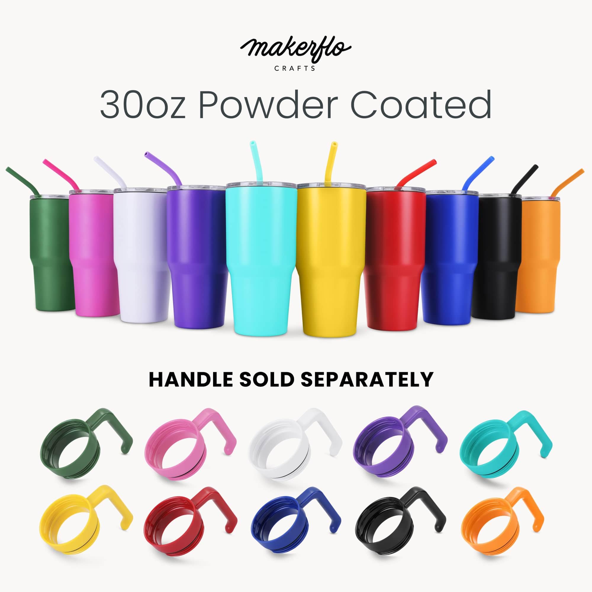 makerflo 30 oz Black Powder Coated Tumbler Pack of 1 with Upgrad Handle Option, Includes a Sliding Splash & Leak Proof Lid, Ideal for Craft, Personalization (Laser Engraving, UV DTF, Epoxy, Vinyl)