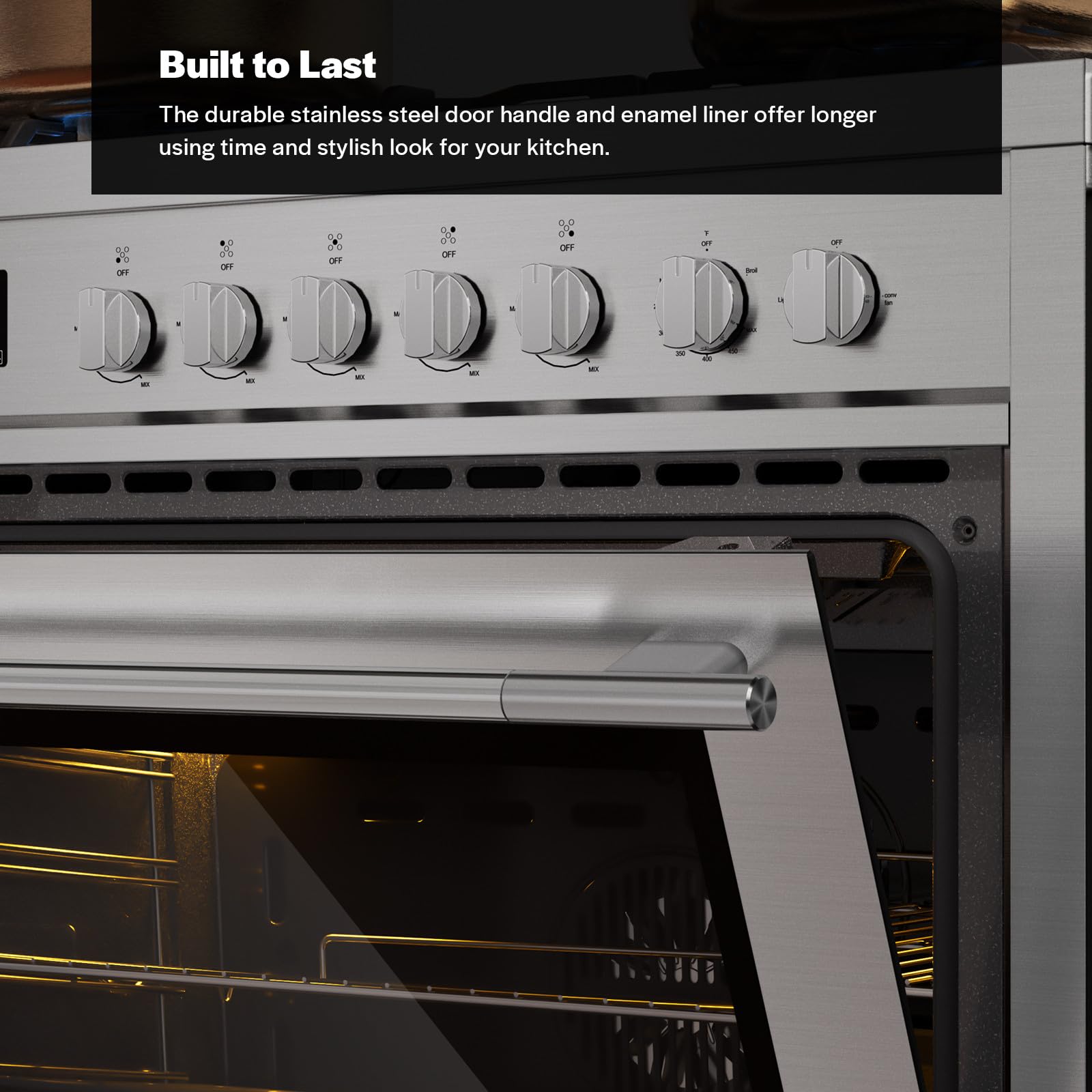 Empava Gas Range, 4.3 Cu. Ft Convection Oven with Touch Timer, 5 Deep Recessed Burners Cooktop, Heavy Duty Continuous Grates in Stainless Steel, Freestanding & Slide-in Stove,36 Inch