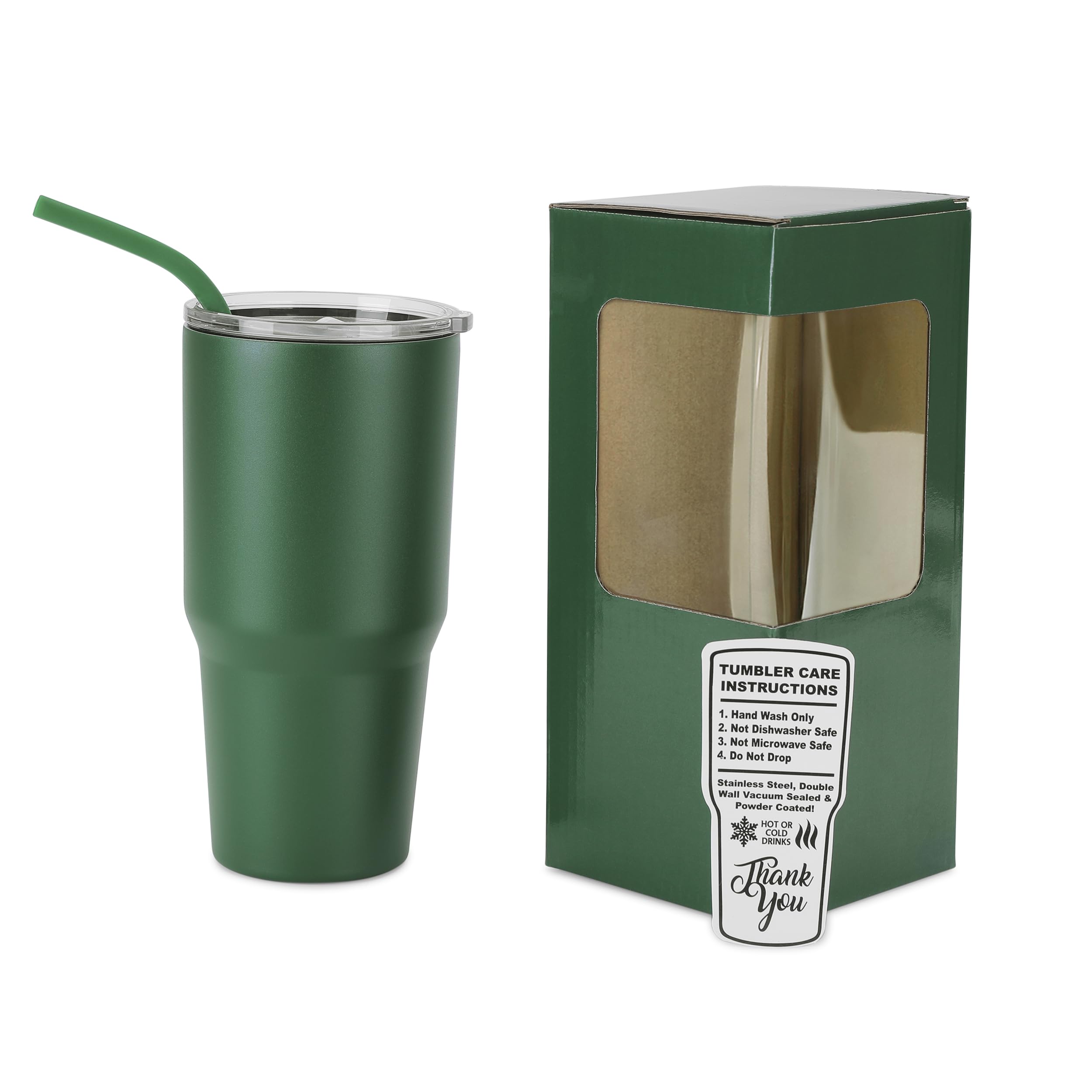 makerflo 30 oz Green Powder Coated Tumbler Pack of 1 with Upgrad Handle Option, Includes a Sliding Splash & Leak Proof Lid, Ideal for Craft, Personalization (Laser Engraving, UV DTF, Epoxy, Vinyl)