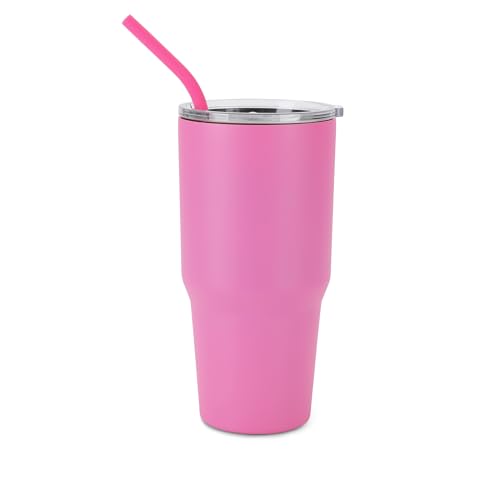 makerflo 30 oz Pink Powder Coated Tumbler Pack of 1 with Upgrad Handle Option, Includes a Sliding Splash & Leak Proof Lid, Ideal for Craft, Personalization (Laser Engraving, UV DTF, Epoxy, Vinyl)