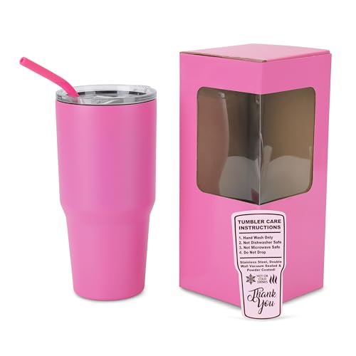 makerflo 30 oz Pink Powder Coated Tumbler Pack of 1 with Upgrad Handle Option, Includes a Sliding Splash & Leak Proof Lid, Ideal for Craft, Personalization (Laser Engraving, UV DTF, Epoxy, Vinyl)
