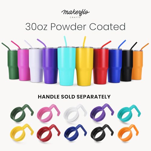makerflo 30 oz Blue Powder Coated Tumbler Pack of 1 with Upgrad Handle Option, Includes a Sliding Splash & Leak Proof Lid, Ideal for Craft, Personalization (Laser Engraving, UV DTF, Epoxy, Vinyl)