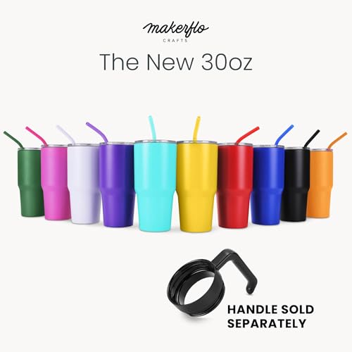 makerflo 30 oz Blue Powder Coated Tumbler Pack of 1 with Upgrad Handle Option, Includes a Sliding Splash & Leak Proof Lid, Ideal for Craft, Personalization (Laser Engraving, UV DTF, Epoxy, Vinyl)