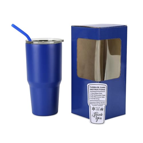 makerflo 30 oz Blue Powder Coated Tumbler Pack of 1 with Upgrad Handle Option, Includes a Sliding Splash & Leak Proof Lid, Ideal for Craft, Personalization (Laser Engraving, UV DTF, Epoxy, Vinyl)