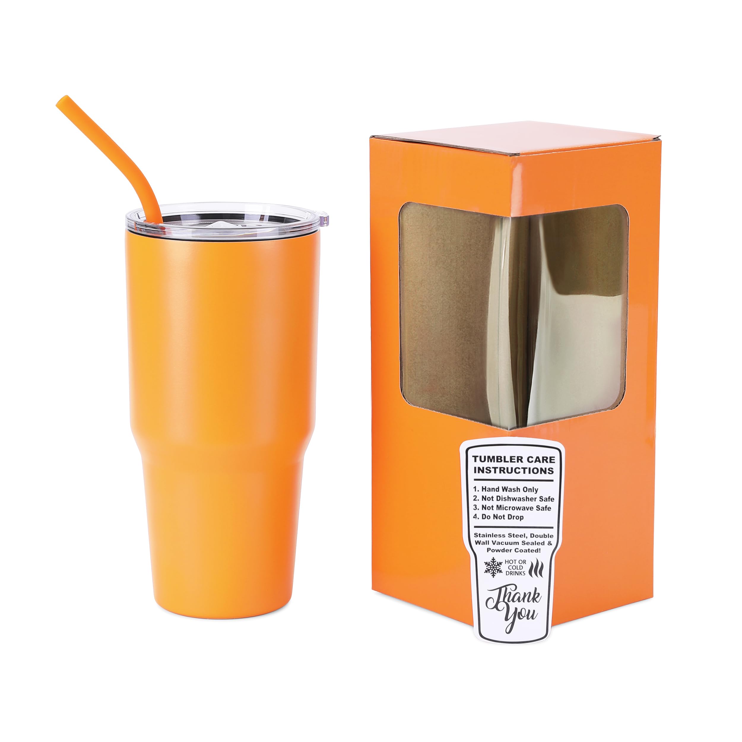 makerflo 30 oz Orange Powder Coated Tumbler Pack of 1 with Upgrad Handle Option, Includes a Sliding Splash & Leak Proof Lid, Ideal for Craft, Personalization (Laser Engraving, UV DTF, Epoxy, Vinyl)