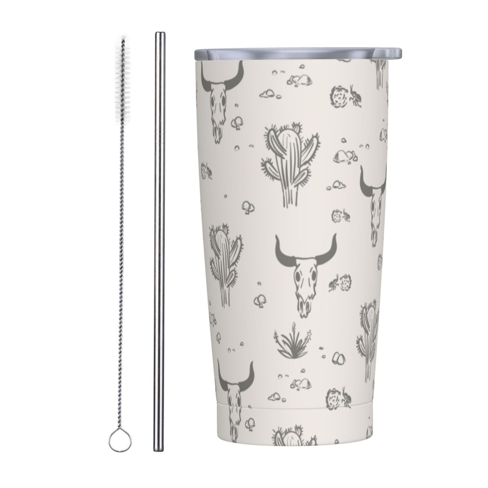 JASROTAO Eucalyptus Cow Skull Tumbler,Cow Skull 20oz Stainless Steel Insulated Travel Tumbler,Travel Coffee Mug with Lid and Straw Water Bottle Drink Tumbler Cups Gifts for Women Men